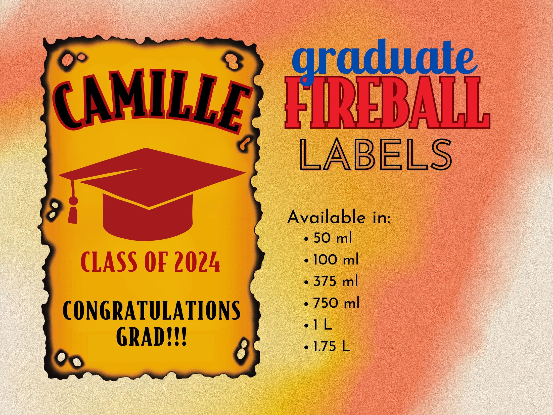 Fireball Whiskey Labels for Graduation | FunHouseDeco
